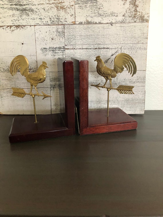 Brass Rooster Bookends Rooster Weathervane Pair Brass | Etsy