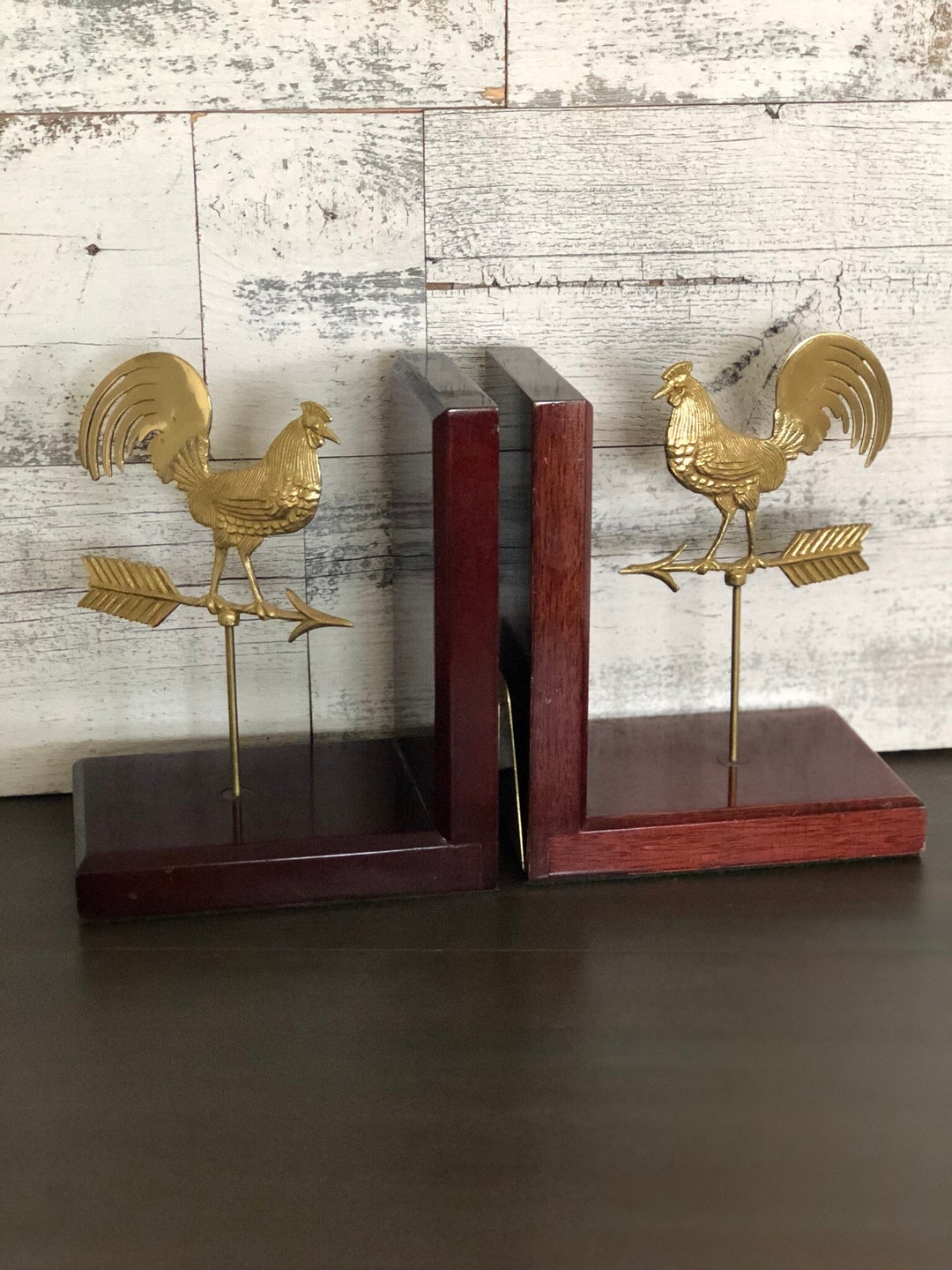 Brass Rooster Bookends Rooster Weathervane Pair Brass Bookends Rooster ...