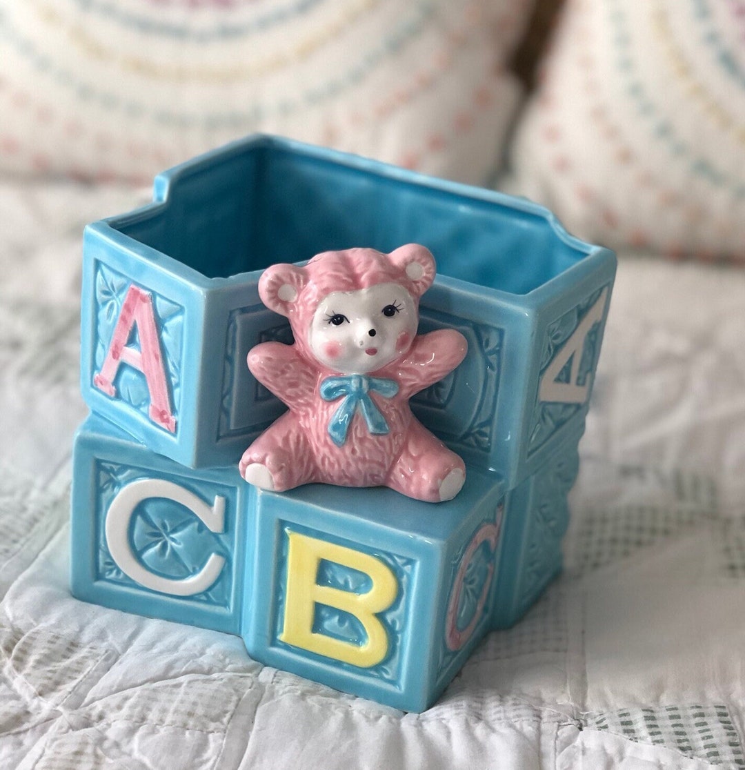Vintage Baby Planter Large Ceramic Baby Nursery Baby Black Blueteddy ...