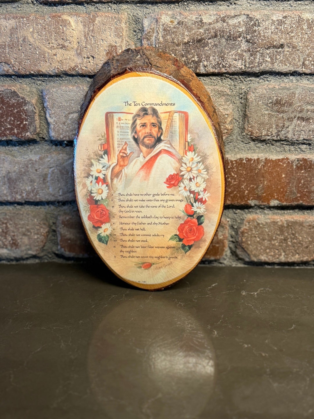 Jesus Picture - Ten Commandments - Wood Slice Decoupage Oicture of ...