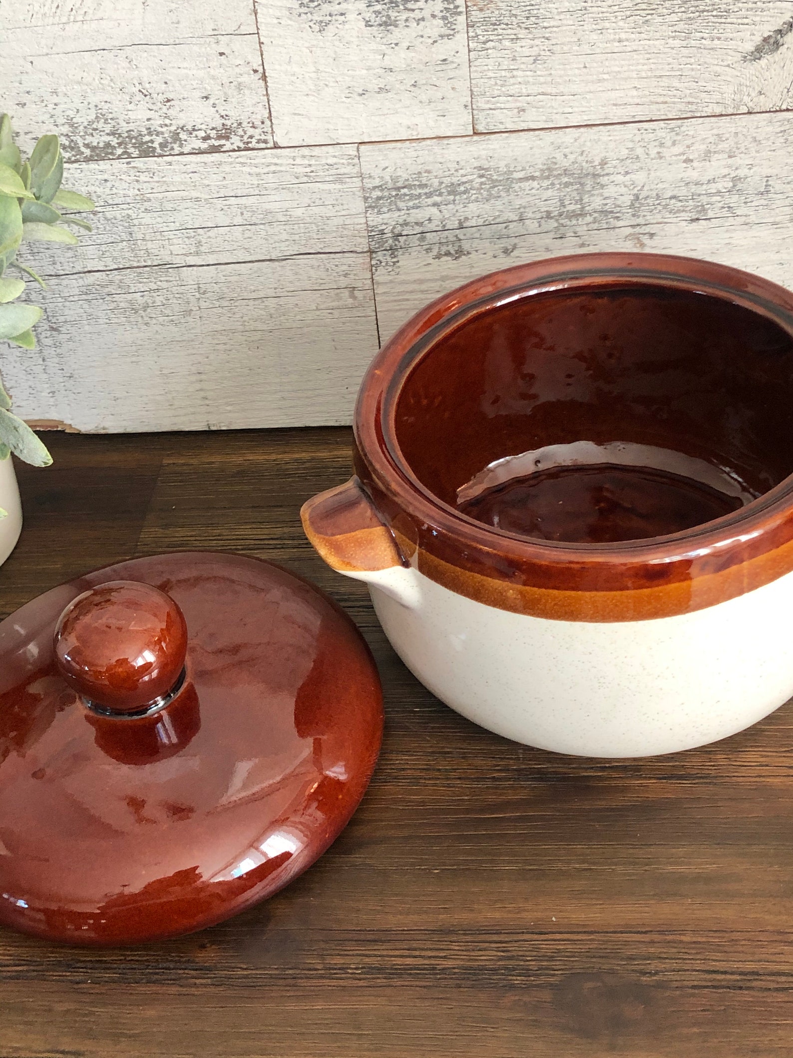 Bean Pot Vintage Stoneware Brown Two Toned Ceramic Glazed - Etsy