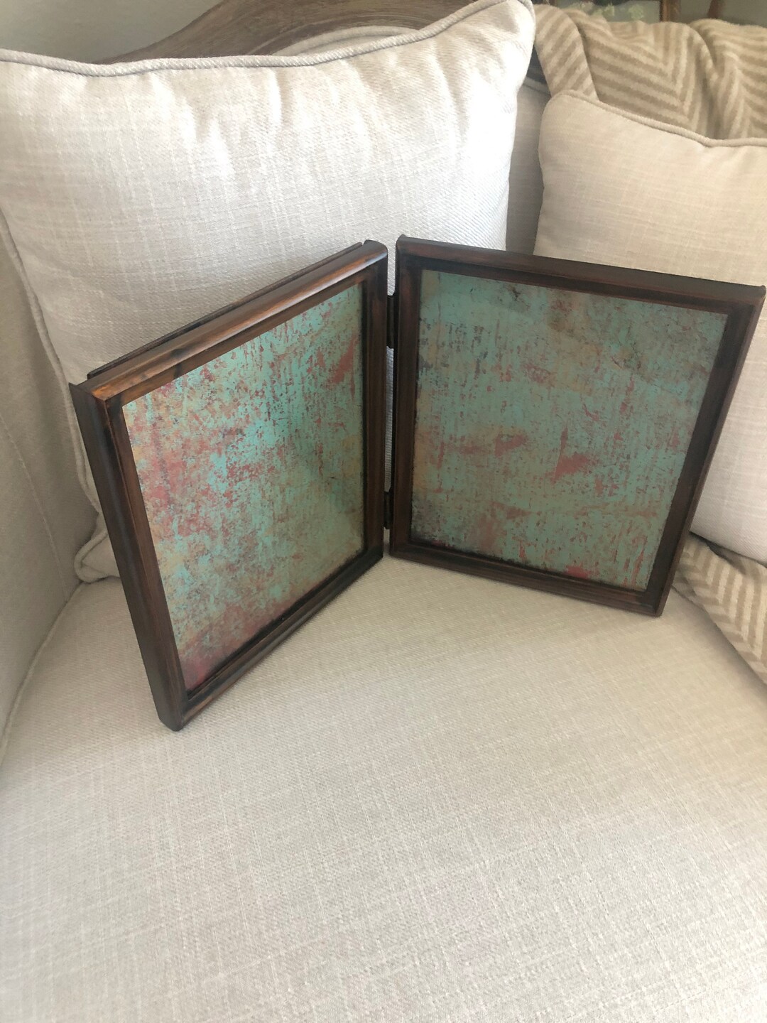 SALE Double Sided Hinged Wooden Frame Vintage Wooden W Glass Stand up ...
