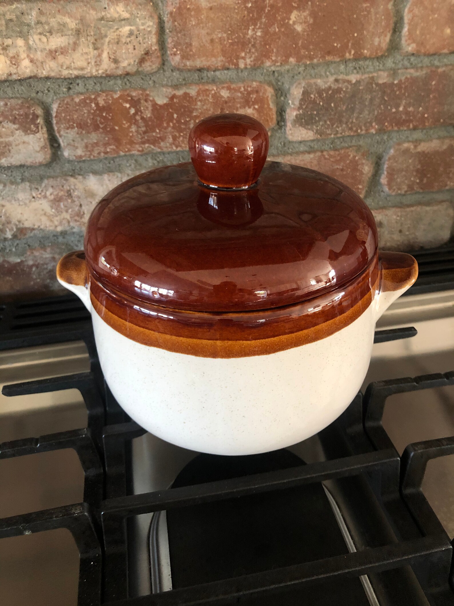 Bean Pot Vintage Stoneware Brown Two Toned Ceramic Glazed | Etsy