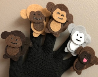 5 Little Monkeys Finger Puppet Set - Etsy