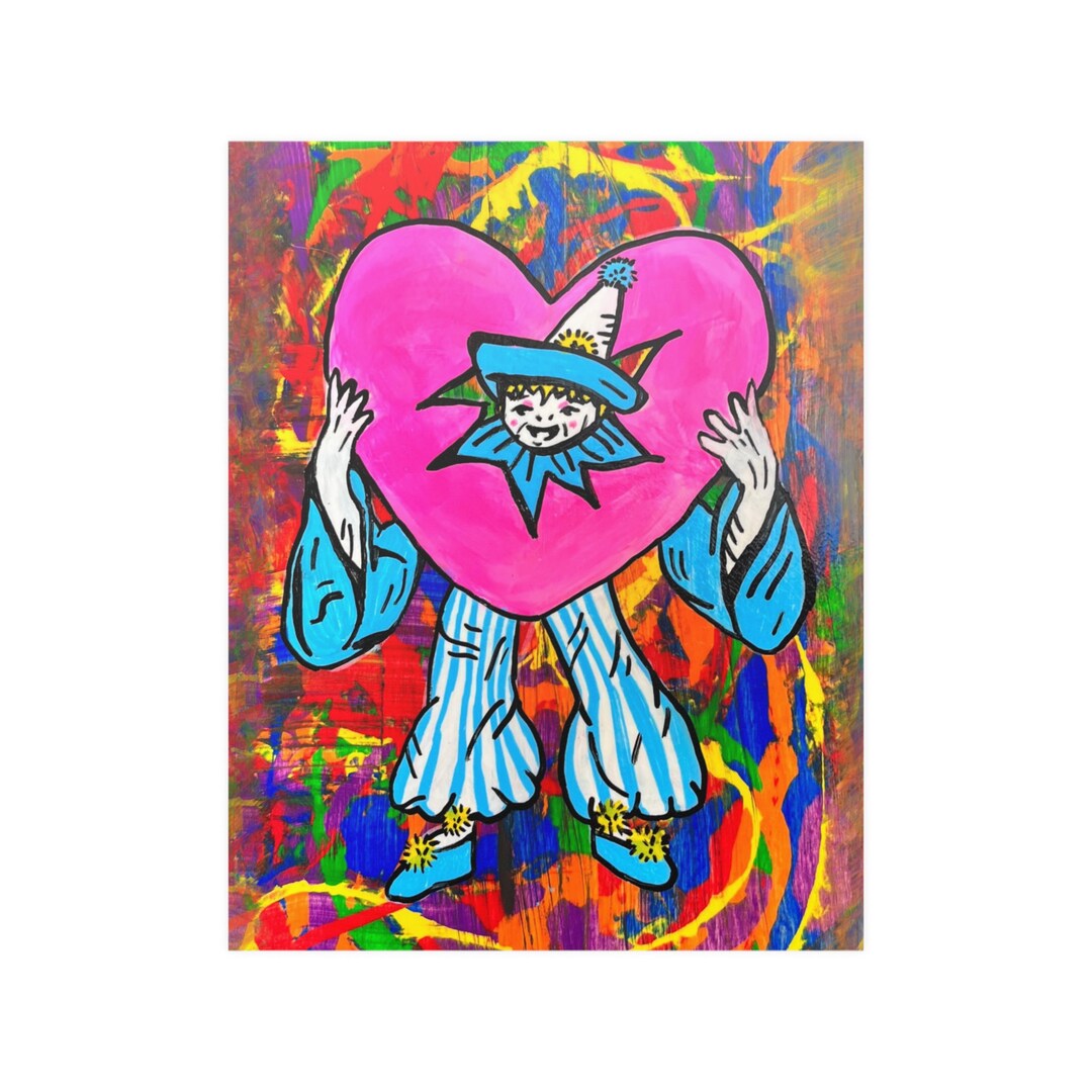 Clown Art Print Clowns of Childhood Heart Clown Cute Vintage Abstract ...