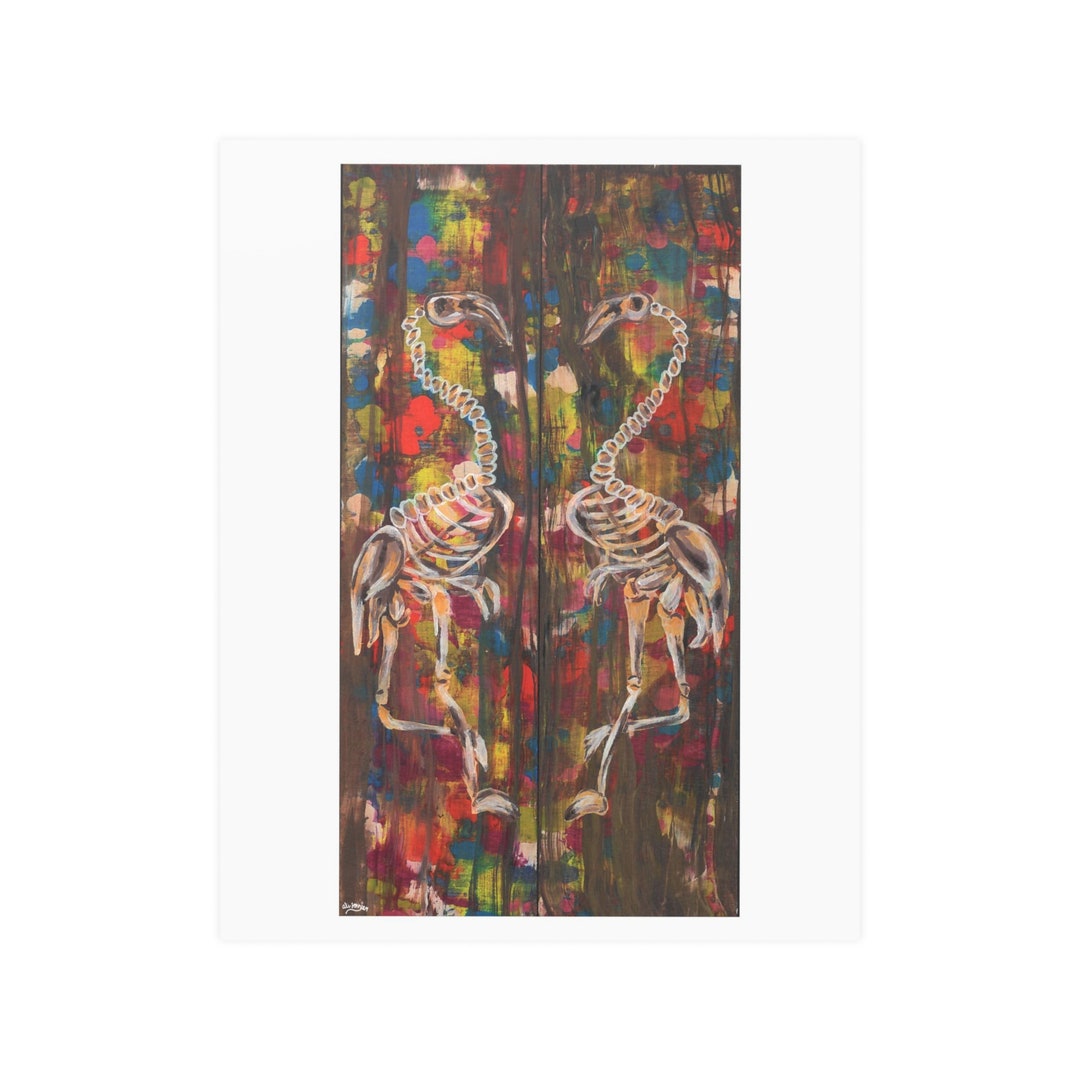 Spooky Flamingo Art Print Mingo Bones Flamingo Skeleton Tropical ...