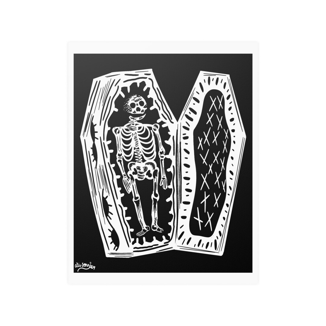 Skeleton Art Print Skeleton Coffin Poster Halloween Skeleton Wall Art ...