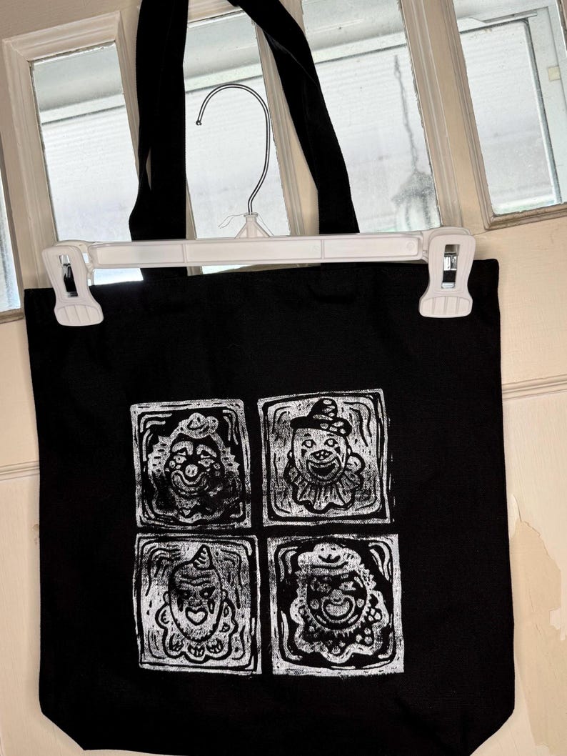 Clowncore Tote Bag: Block Printed Graphic Purse - Etsy