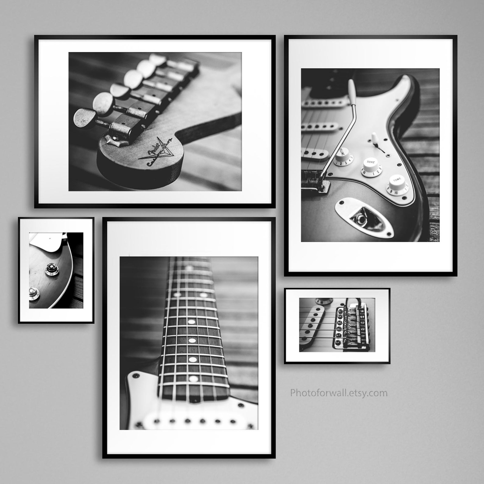 Guitar Wall Decor Music Room Set of 5 Black and White Prints - Etsy