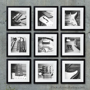 Musician Gift Electric Guitar Prints Music Room Decor Set of 9 Black ...