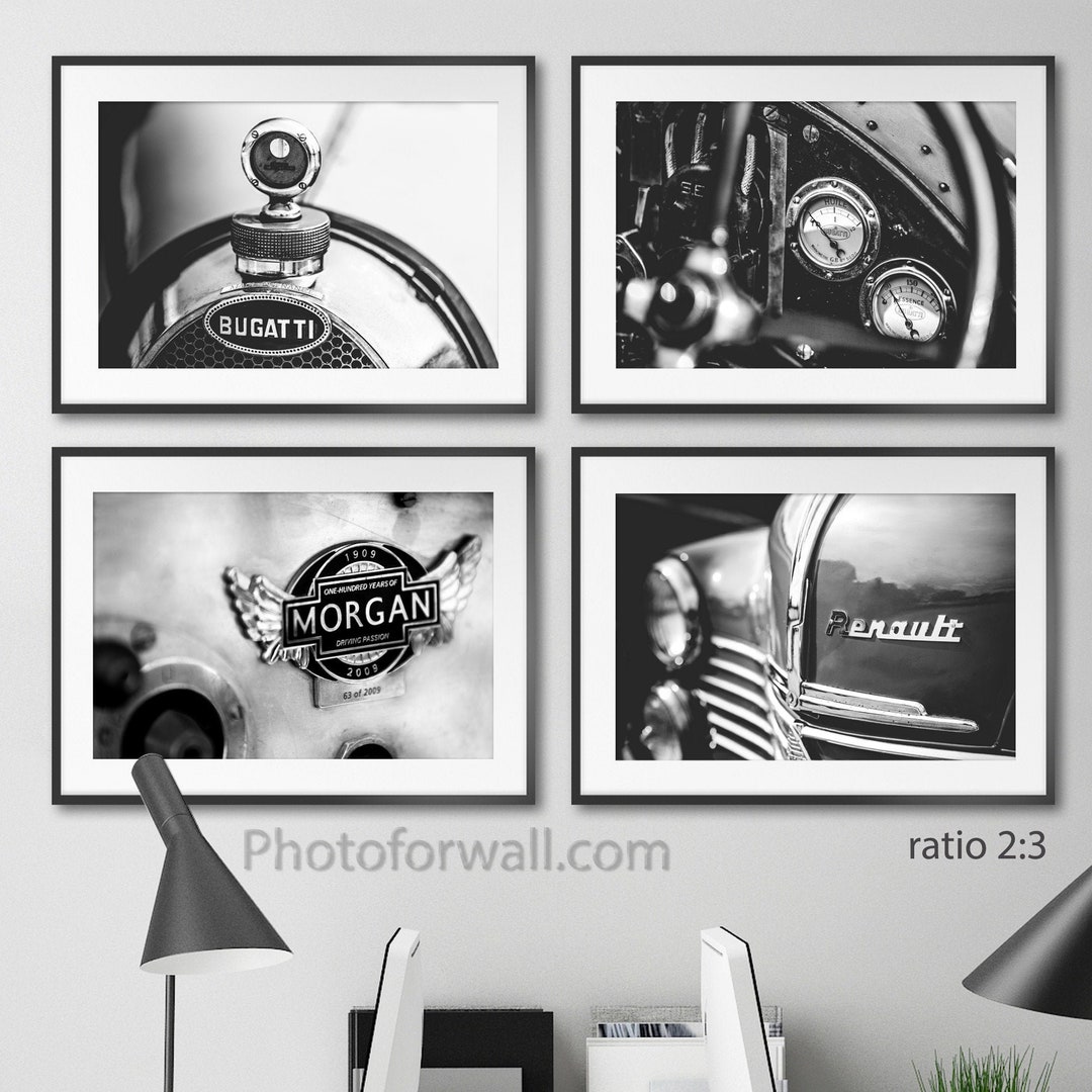 Car Poster, Car Wall Art, Classic Car Black and White Prints Set of 4 ...