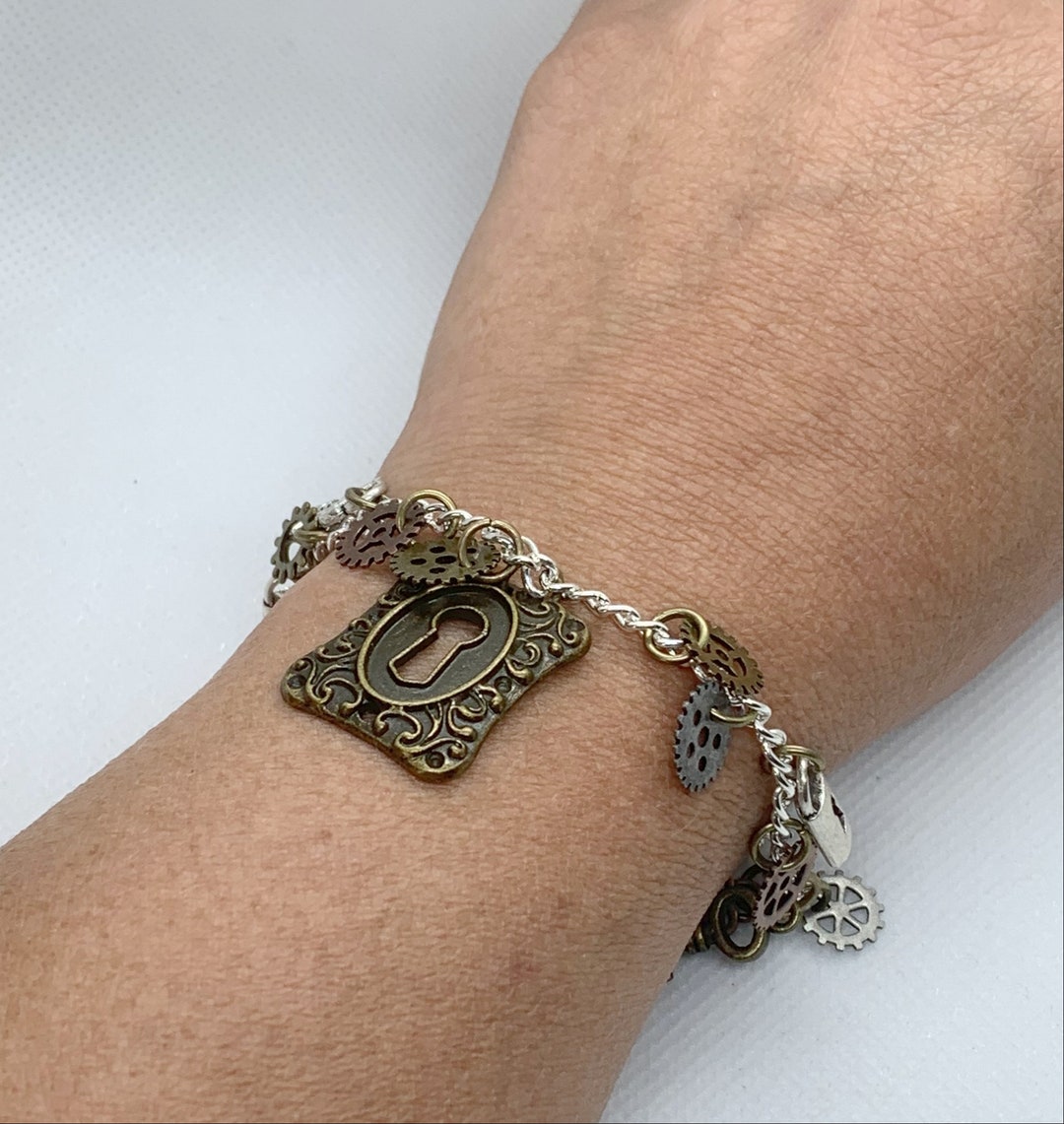 Steampunk Lock and Key Charm Bracelet - Etsy