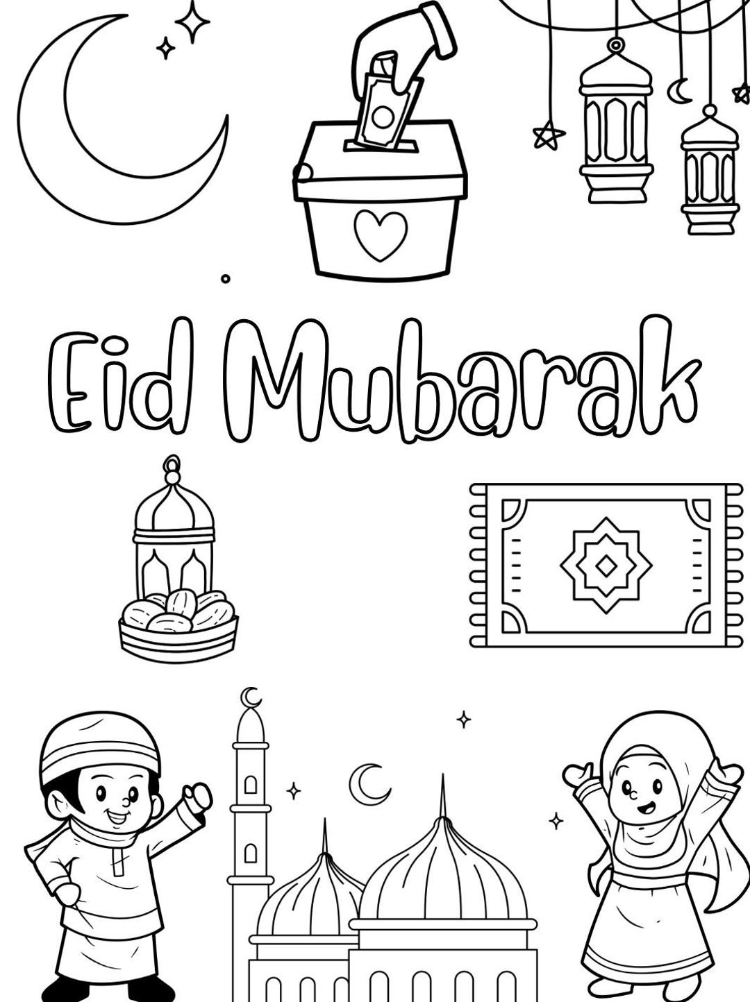 Eid Mubarak Coloring Page | Printable 18x24 | Kids Eid Activity ...