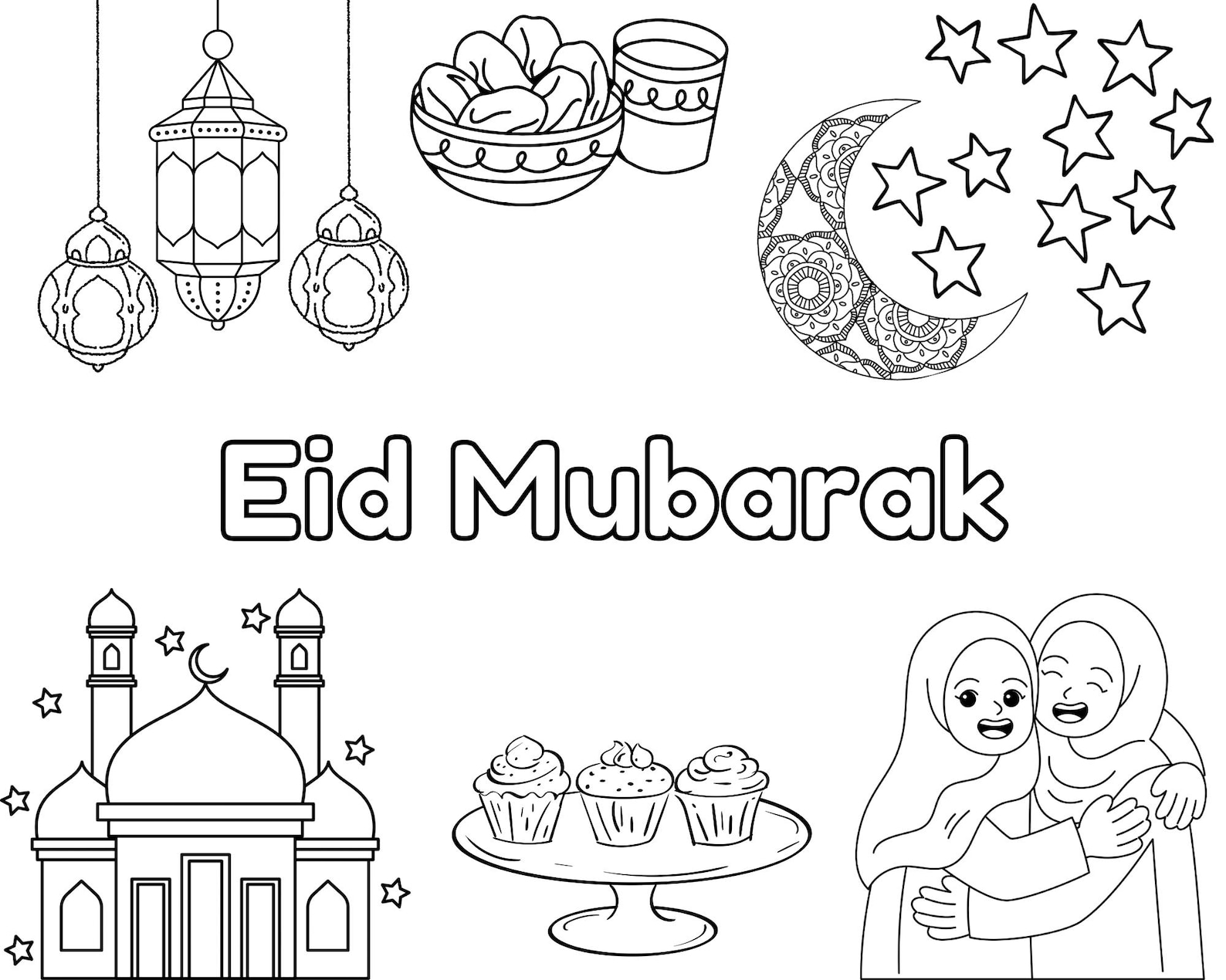 Eid Mubarak Coloring Page | Printable 18x24 | Kids Eid Activity ...