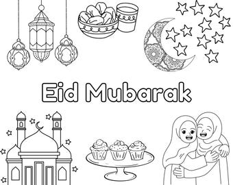 Eid Mubarak Coloring Page | Printable 18x24 | Kids Eid Activity ...