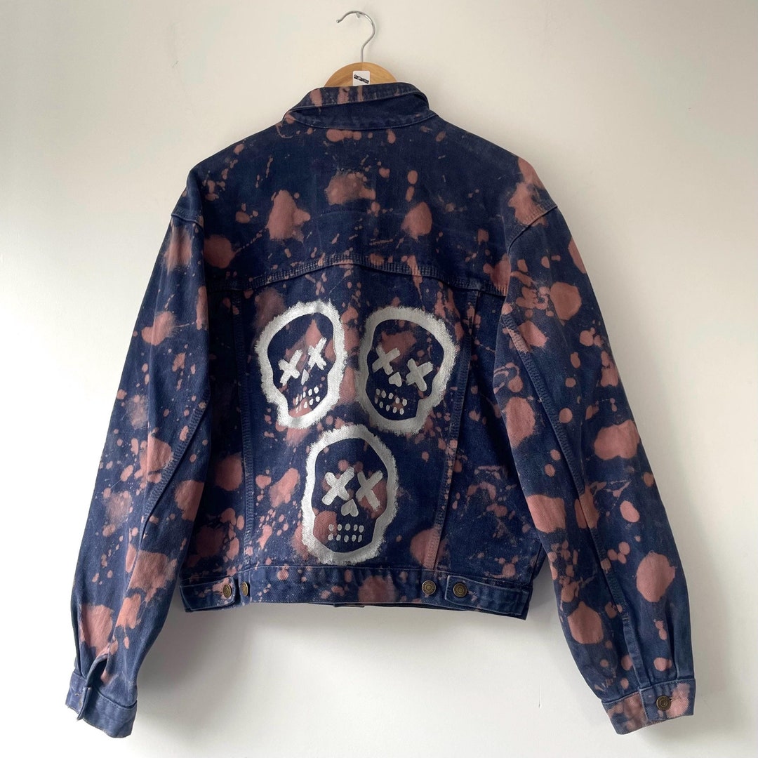 Skull Custom Hand Painted Denim Jacket Punk Inspired Alt Clothing Goth ...