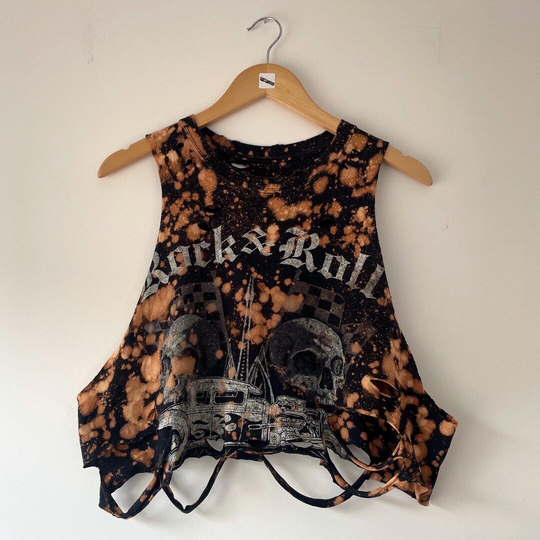 Rock N Roll Bleached Distressed Custom Cropped T-shirt Alt Clothing ...