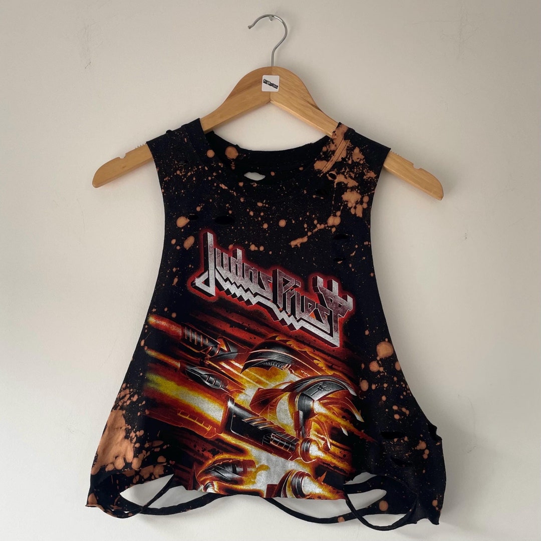 Judas Priest Bleached Band Shirt Size Small Alt Clothing Custom Tee Alternative Festival Tumblr ...