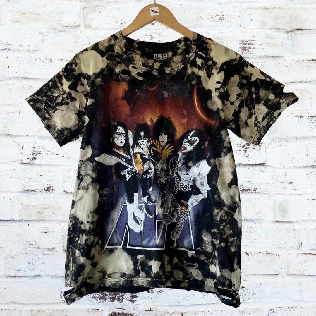 Kiss Bleached Distressed Band T-shirt Alt Clothing Goth Shredded Tee ...