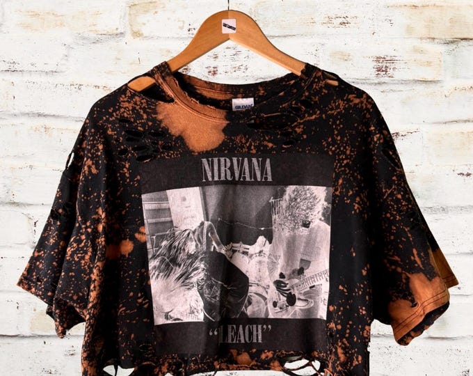 Nirvana Bleached Distressed Custom Band Shirt Shredded Tees Grunge Alt ...