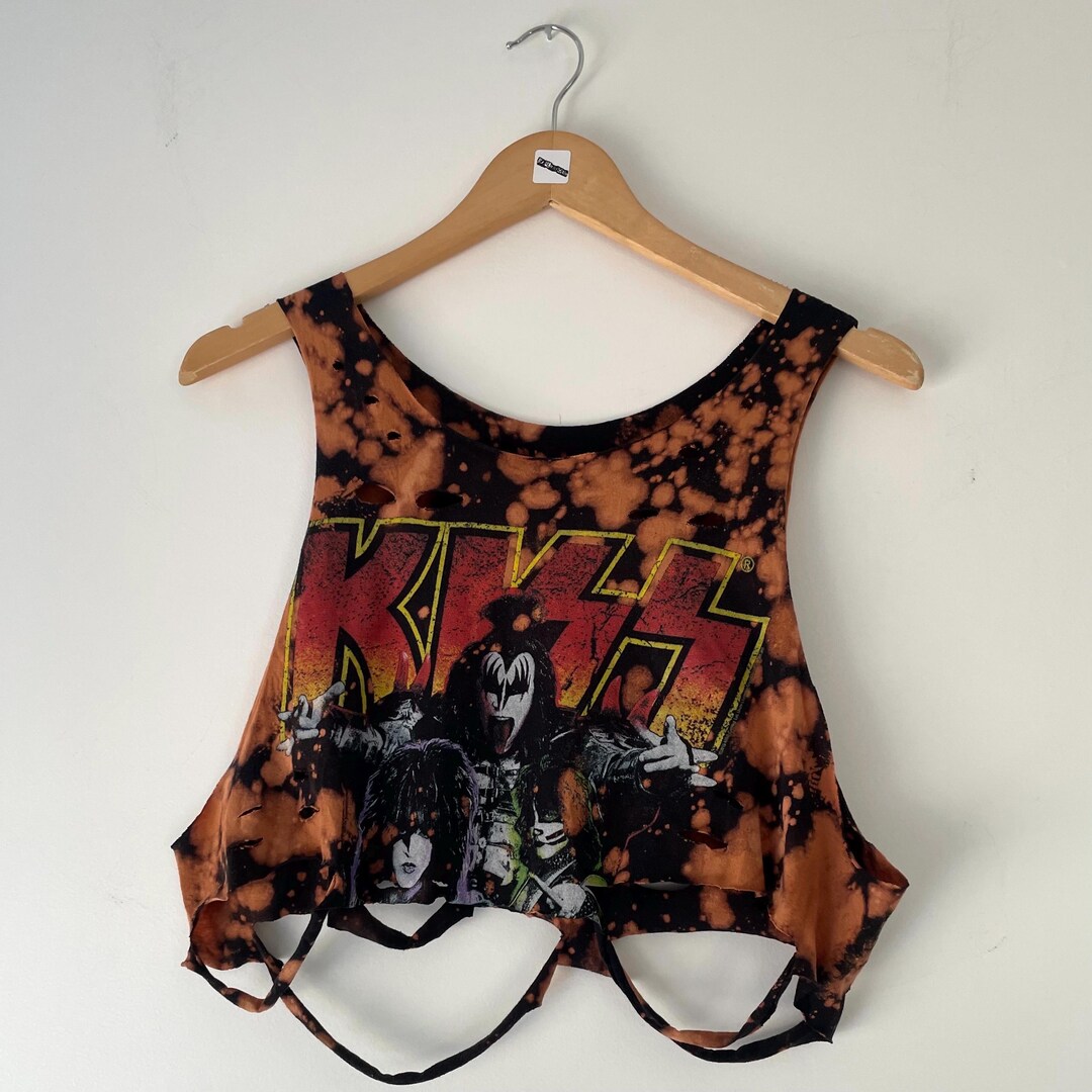 Kiss Bleached Cropped Distressed Band T-shirt Custom Alt Clothing ...