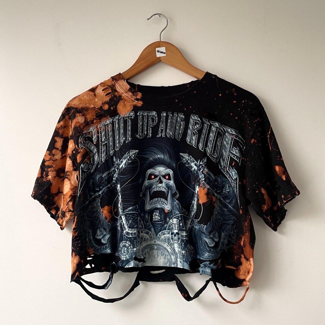 Skull Bleached Custom Cropped Biker T-shirt Alt Clothing Alternative ...