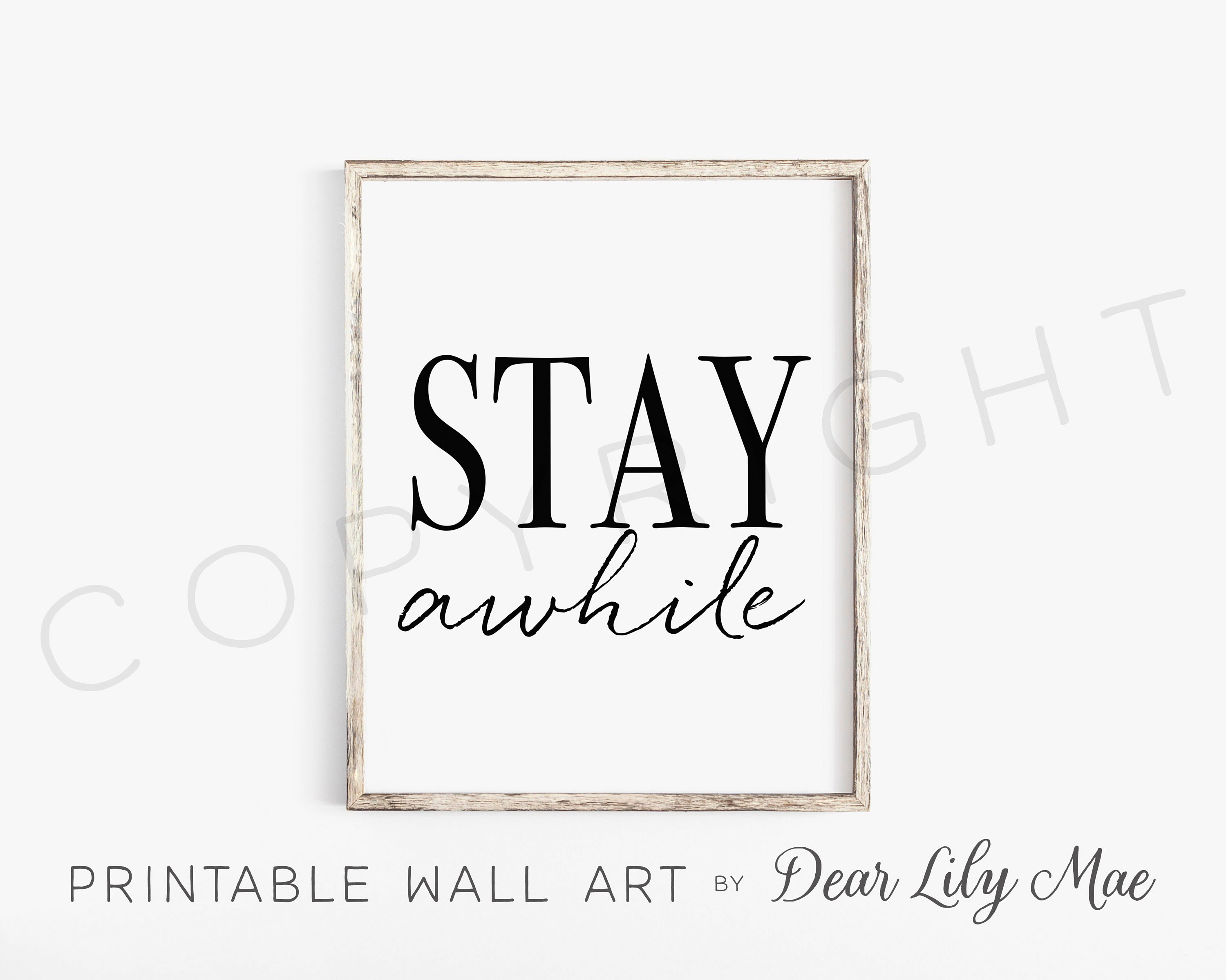 STAY AWHILE PRINTABLE Wall Art Bedroom Decor Guest Room | Etsy