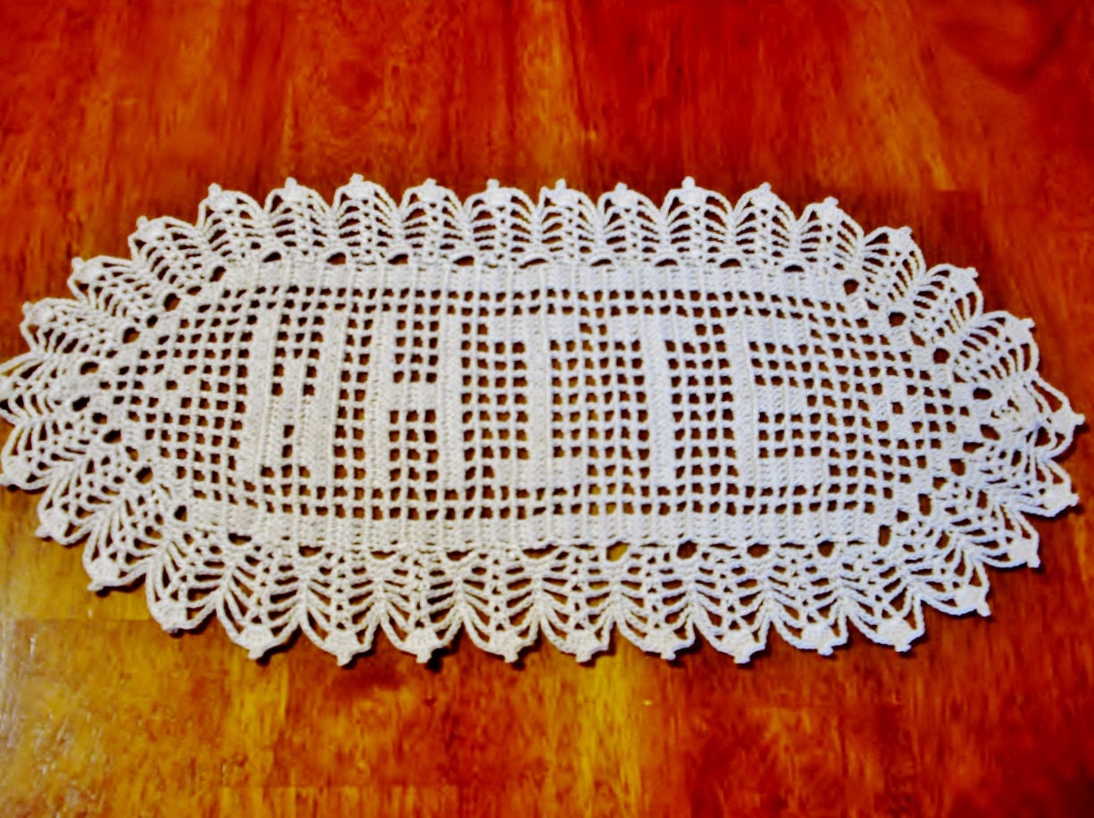 Wedding Anniversary Crocheted Name Doily Custom Made White or Ecru ...