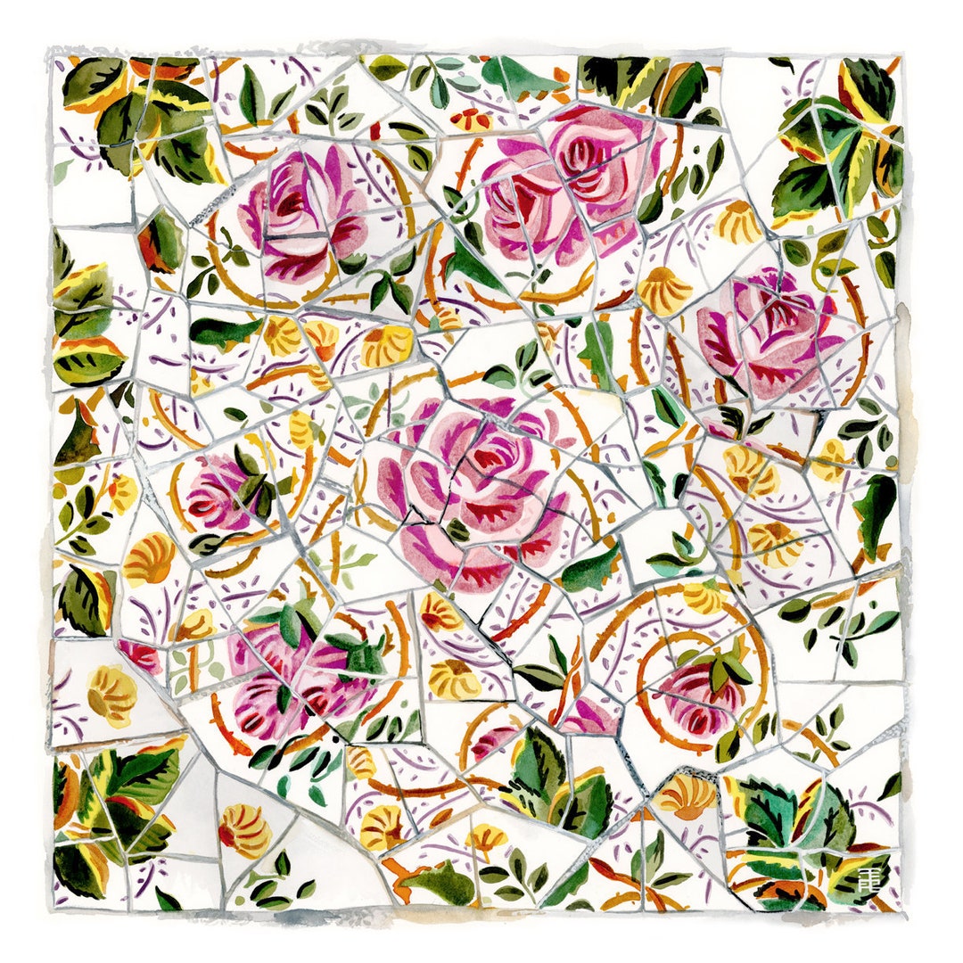 Floral Watercolor Shabby Chic Decor Vintage Roses Mosaic Art Print ...