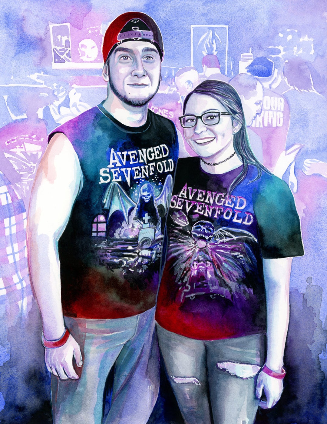 CUSTOM COUPLE PORTRAIT Painting, Gift for Metalhead Boyfriend, Black ...