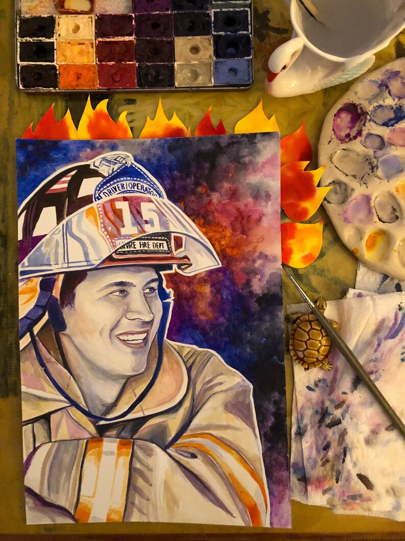 PERSONALIZED FIREFIGHTER PORTRAIT painting Firefighter gift | Etsy