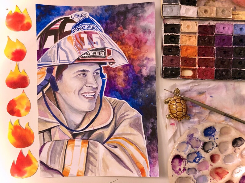 PERSONALIZED FIREFIGHTER PORTRAIT painting Firefighter gift | Etsy