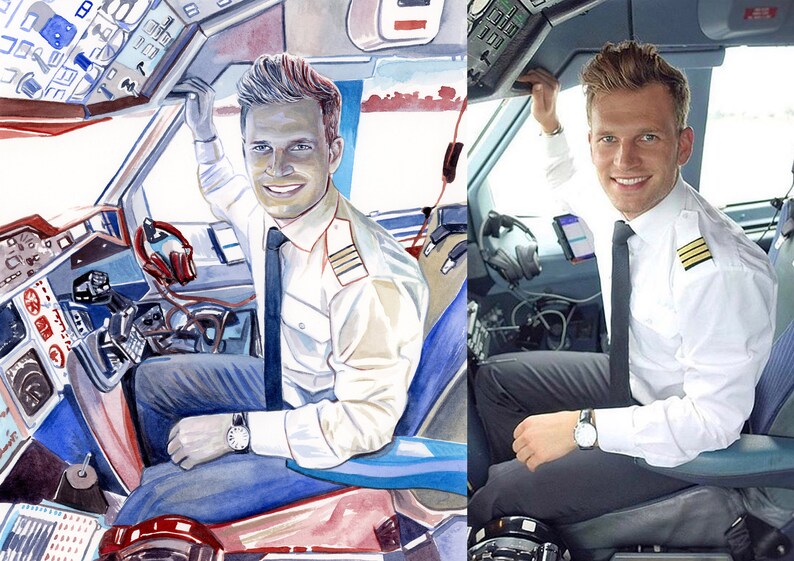 PERSONALIZED PILOT PORTRAIT Painting, Pilot Gifts for Him, Pilot ...