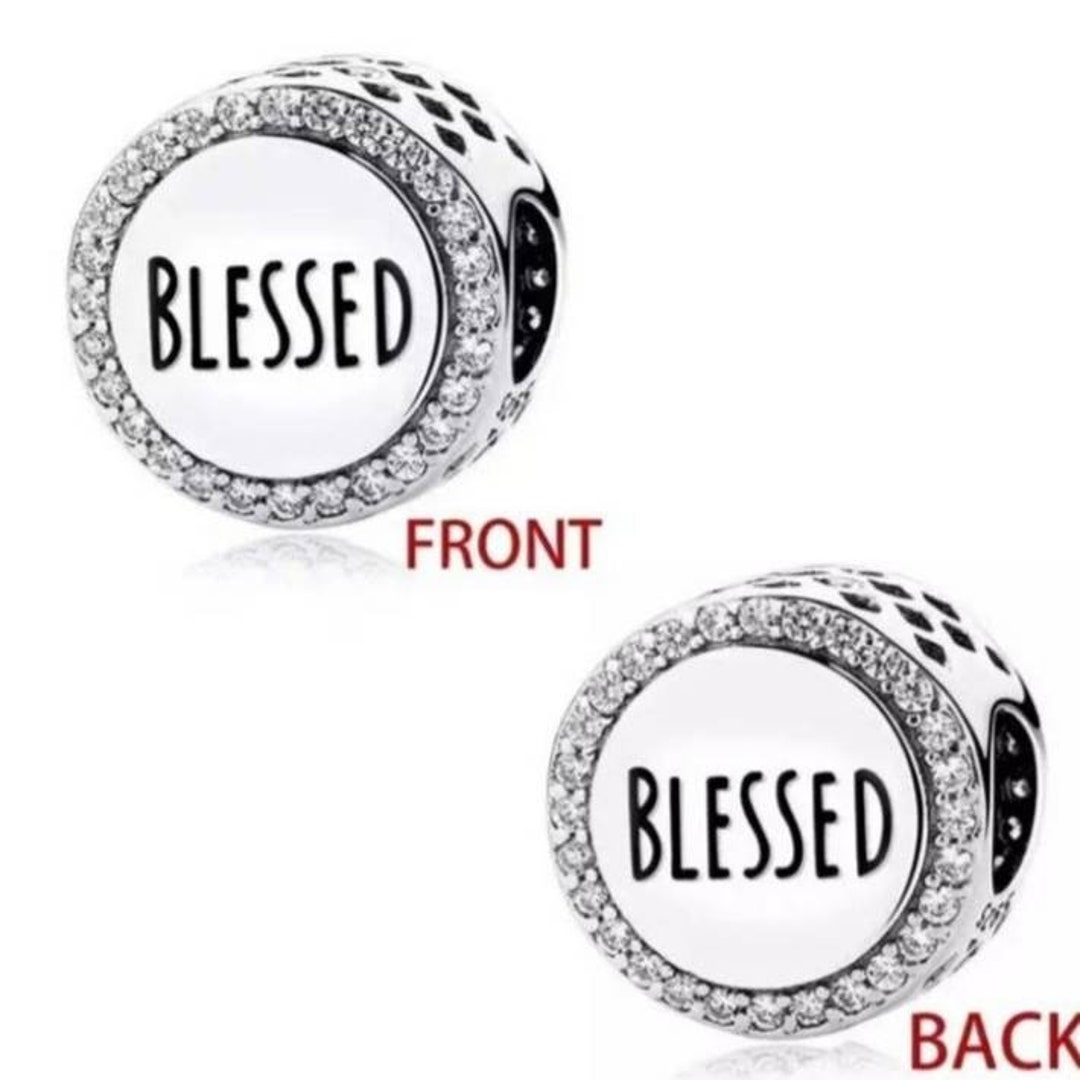 BLESSED Spiritual Religious Double Sided Charm S925 Sterling Silver ...