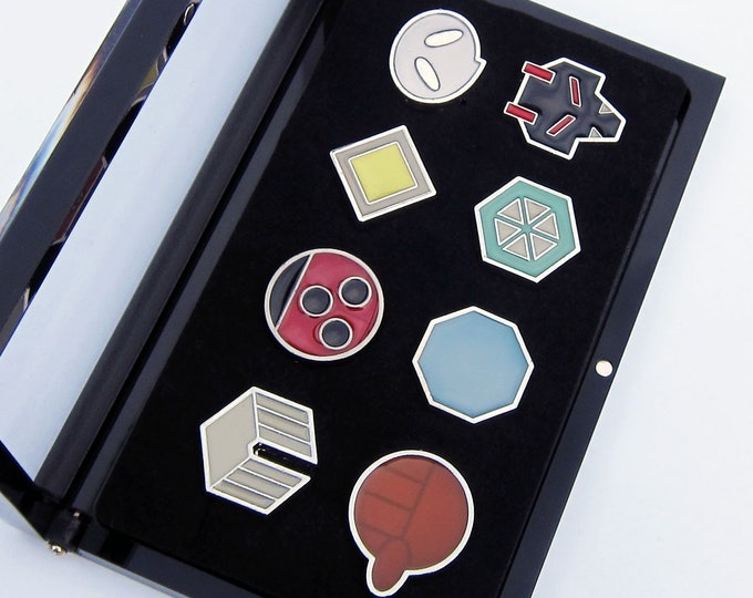 PKM Unova Gym Badges With Display Board, Metal Pin, for Collection and ...