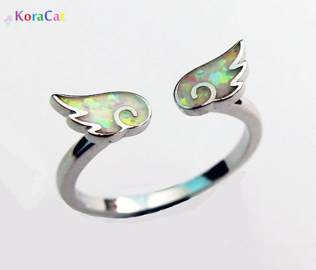 Angel Wing Ring - 925 Sterling Silver & White Fire Opal - Etsy