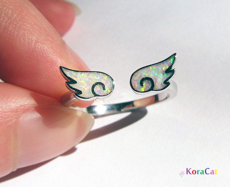 Angel Wing Ring - 925 Sterling Silver & White Fire Opal - Etsy