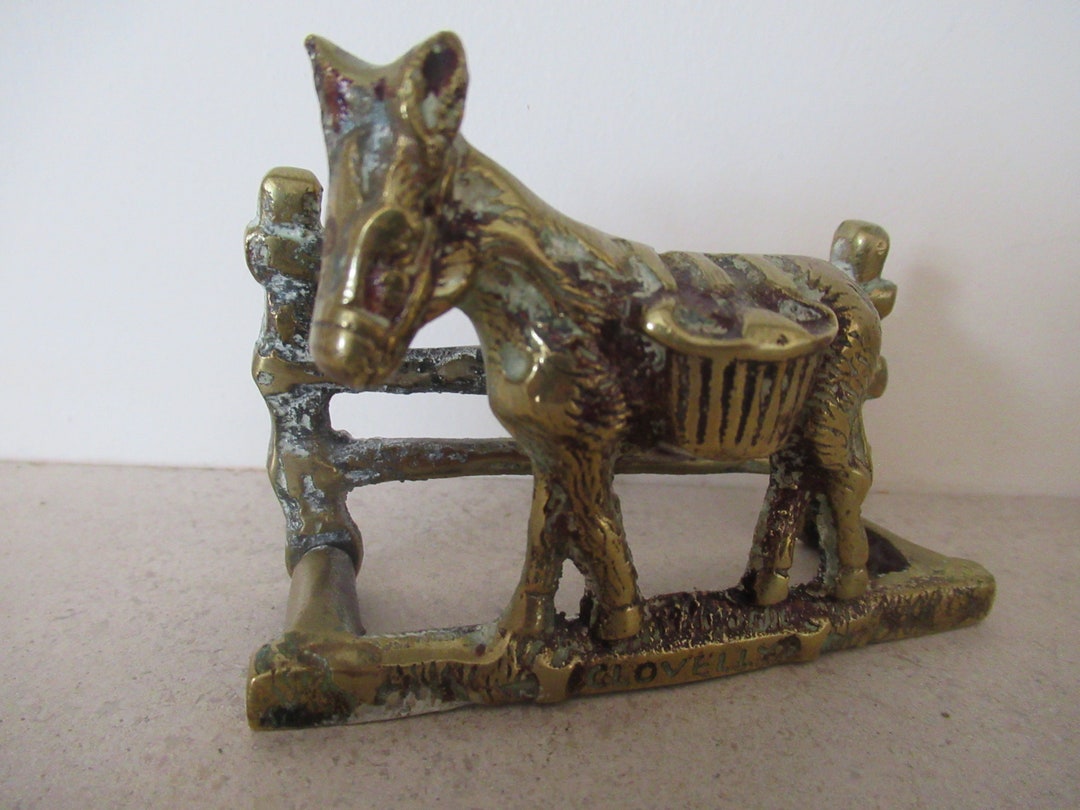 Vintage Brass Clovelly Donkey Letter Rack Desk Tidy Equestrian Letter ...