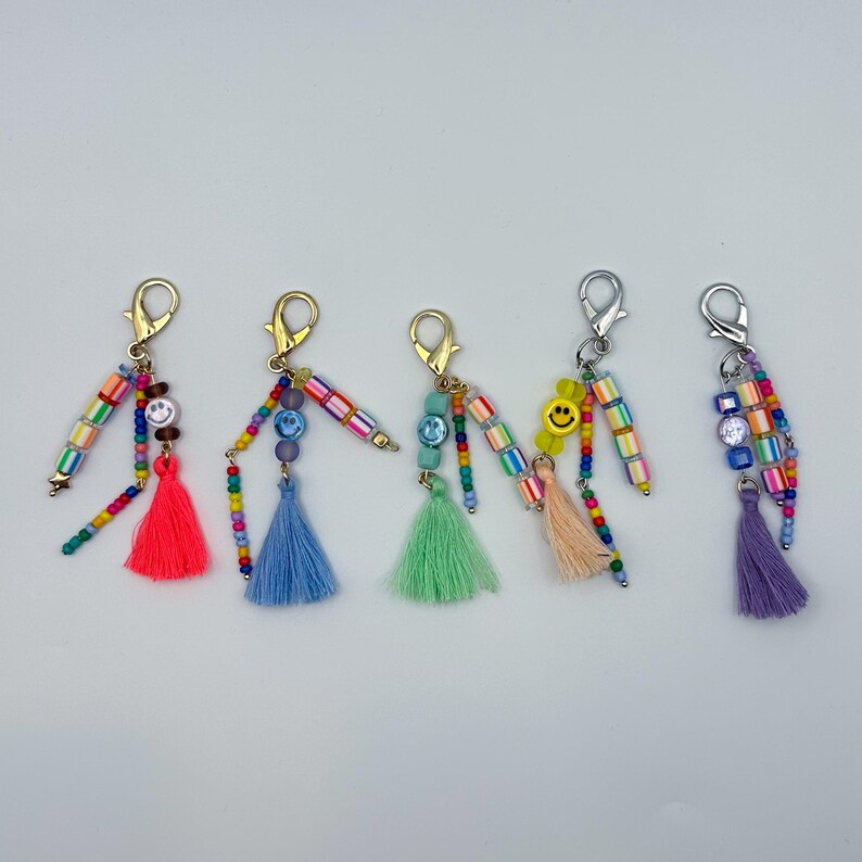 Mini Zipper/bag Charm and Keychain - Bright Colorful Smiley Face Beaded ...