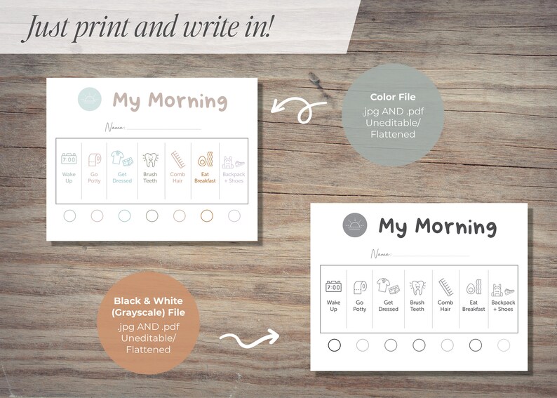 Printable Kids Morning Routine Chart Instant Download Minimal Aesthetic ...