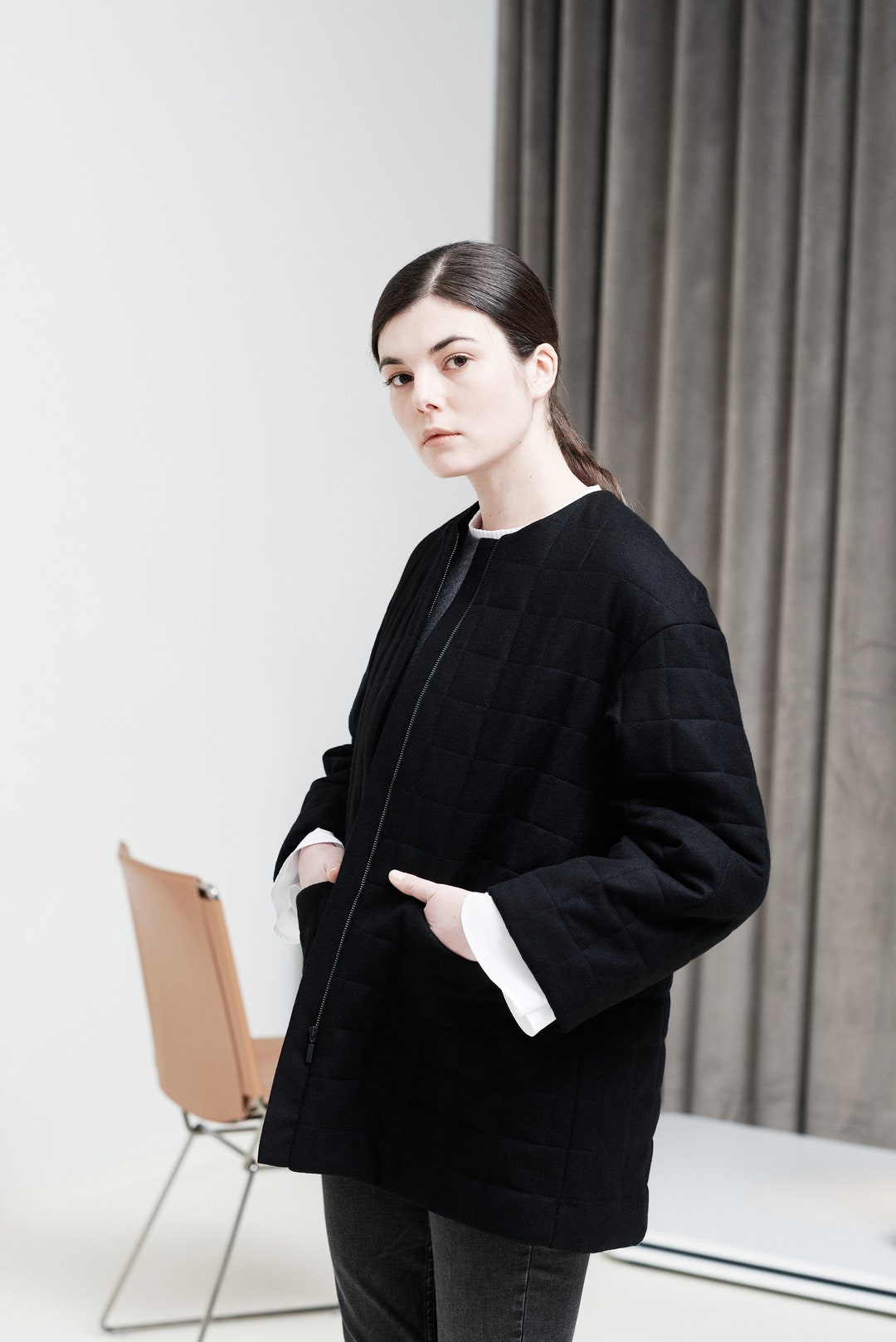 Oversized Hand Quilted Wool Jacket, Minimalist Coat With Cropped ...