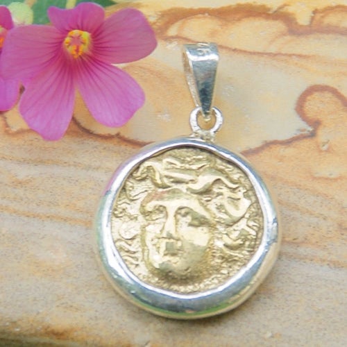 Medusa Gold Coin Pendant Sterling Silver Small Gold Coin - Etsy