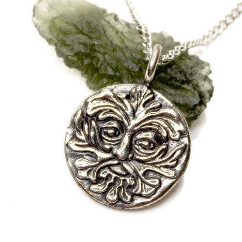 Green Man Silver Coin Pendant DOUBLE SIDED Triple Spiral - Etsy