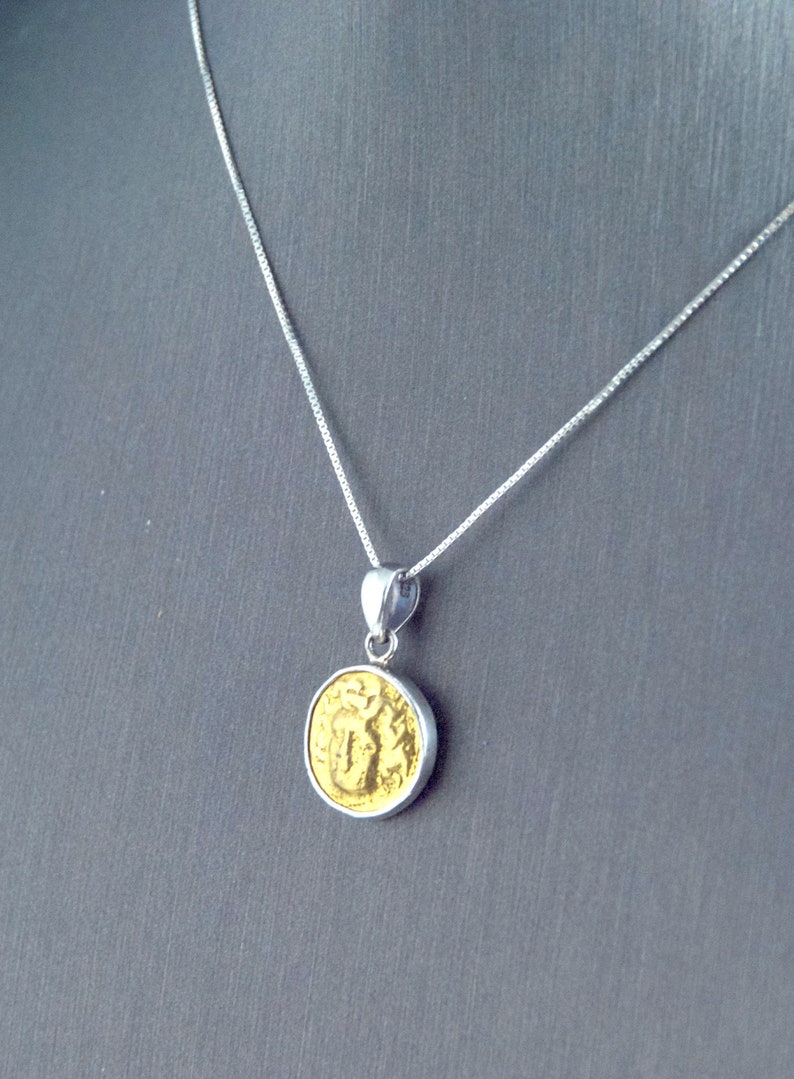 Medusa Gold Coin Pendant Sterling Silver Small Gold Coin - Etsy