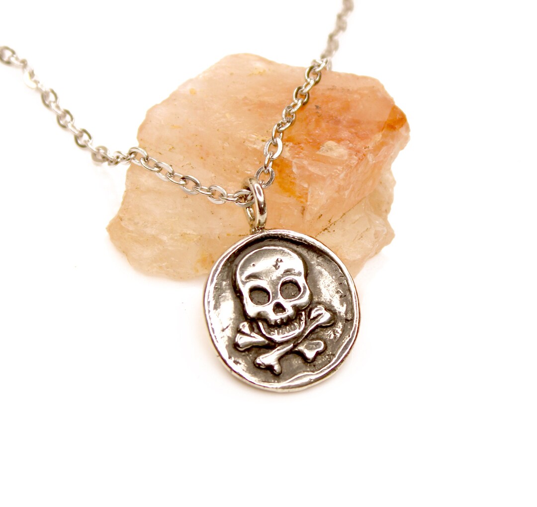 Shipwreck Coin Pendant - Silver Skull Coin Necklace - Skull and ...