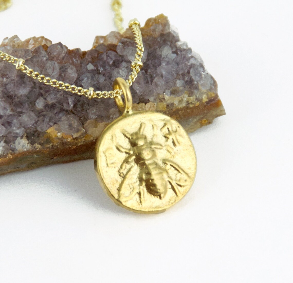 Gold Queen Bee Pendant Gold Honeybee Coin Pendant Charm - Etsy