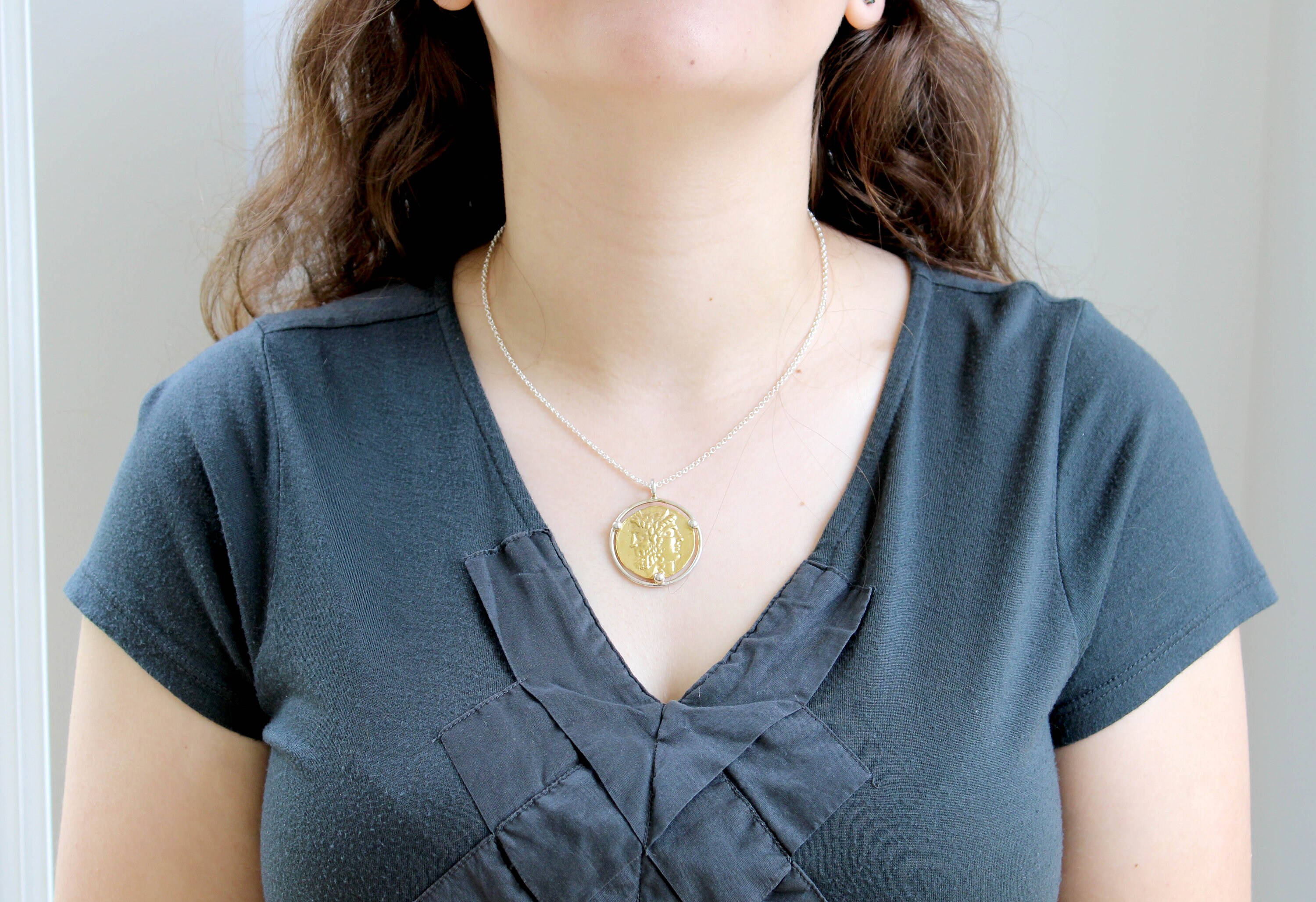 Janus Gold Coin Pendant Greek Janus Pendant Sterling - Etsy
