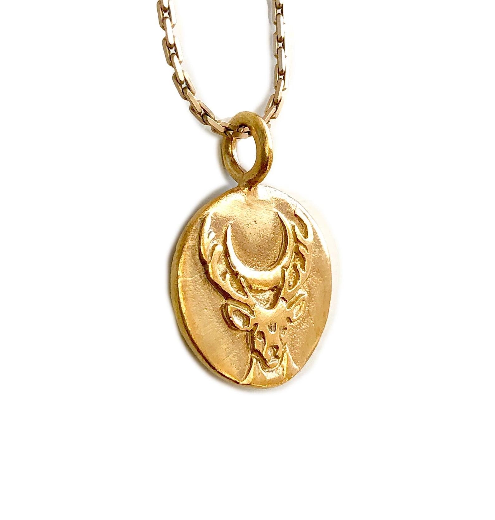 Artemis Deer Pendant Necklace - DOUBLE SIDED - Small Gold Deer - Moon ...