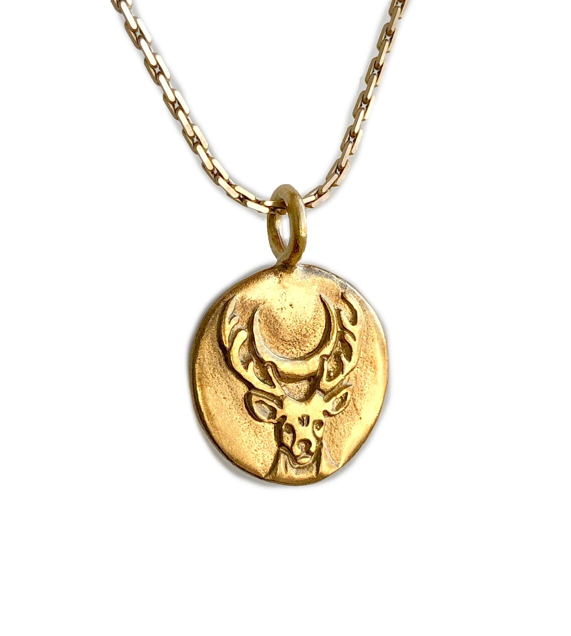 Artemis Deer Pendant Necklace - DOUBLE SIDED - Small Gold Deer - Moon ...
