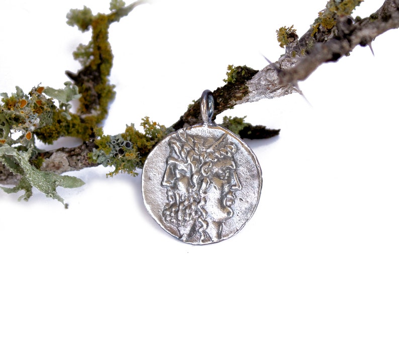 Janus Pendant Silver coin Pendant Greek Janus Pendant | Etsy